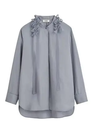 Cos Ruffled-collar Cotton-silk Shirt - Gray