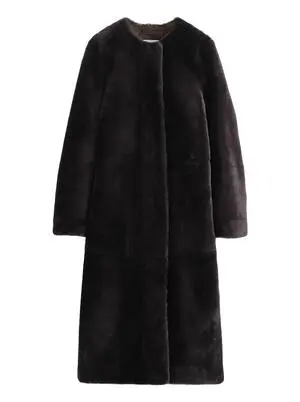 Cos Collarless Shearling Coat - Brown