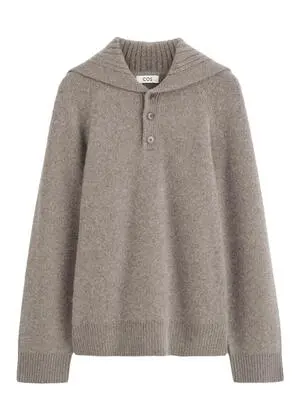 Cos Buttoned Cashmere Mock-neck Sweater - Beige
