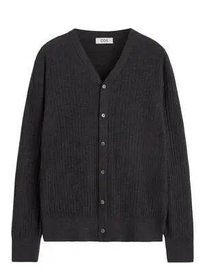 Cos Ribbed Fine Merino Wool V-neck Cardigan - Brown