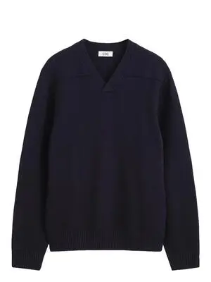 Cos Merino Wool V-neck Sweater - Blue