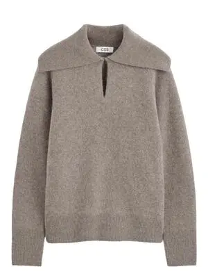 Cos V-detail Cashmere Mock-neck Sweater Beige