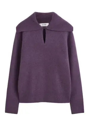 Cos V-detail Cashmere Mock-neck Sweater Purple