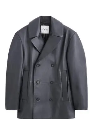 Cos Tailored Padded Leather Coat - Gray