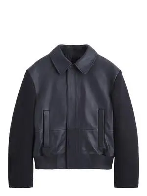 Cos Leather-paneled Wool Bomber Jacket - Blue
