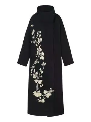 PSOPHIA Floral-print Funnel-neck Coat - Black