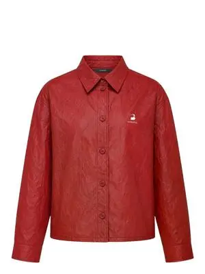 PUSHBUTTON Crinkled-finish Logo-print Shirt - Red