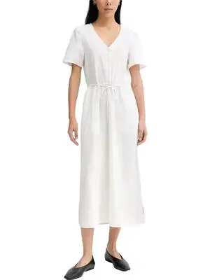 Marc O'polo Button-up Drawstring Flared Midi Dress - White