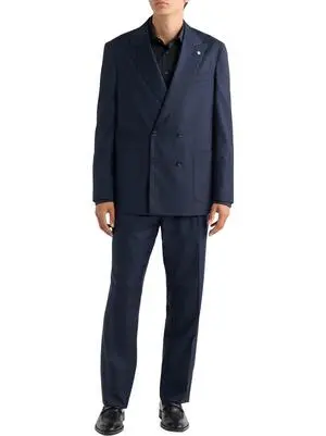 ALLSAINTS Tango Double Breasted Plaid Wool Suit - Navy