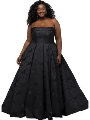SYDNEY'S CLOSET Strapless Brocade Ball Gown - Black