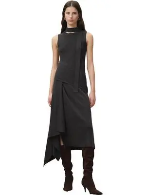 Fabrique Jinkim Scarf Tie Fitted Dress In Silk Cotton Blend Knit - Grey
