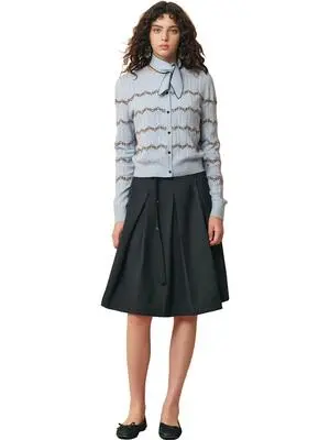 Fabrique Kiki Wave Stripe Cardigan With Scarf In Wool Blend Cable Knit - Blue