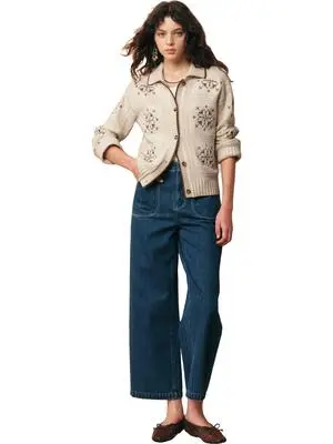Fabrique Avery Snowflake Cross Stitch Cardigan In Wool Blend - White