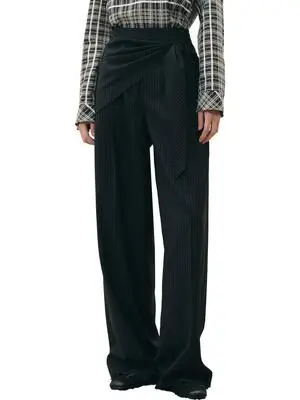 Fabrique Rue Striped Wide Leg Pants In Wool Blend - Black
