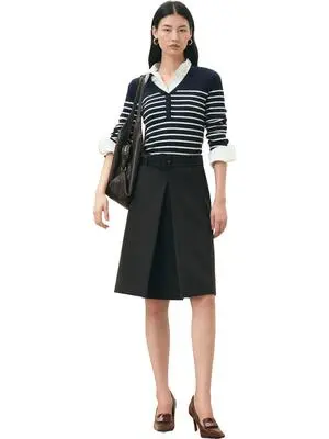 Fabrique Vivi Striped Henley Top In Wool Blend - Blue