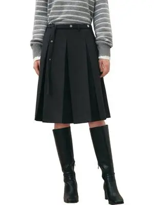 Fabrique Alaia Belted Pleated Midi Skirt In Wool Blend - Grey