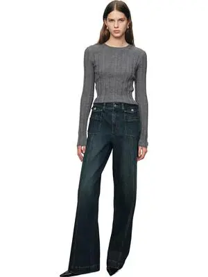 Fabrique Cara Side Slit Long Sleeve Fitted Top In Wool Knit - Grey