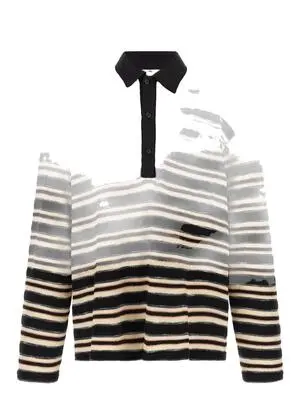 SONG FOR THE MUTE Striped Button Detailed Polo Shirt - Black