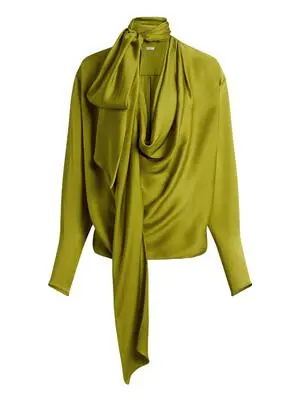 Balmain Draped Silk Charmeuse Blouse - Green