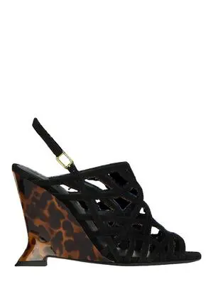 Balmain Wedge Cage Sandals In Suede - Multi-color