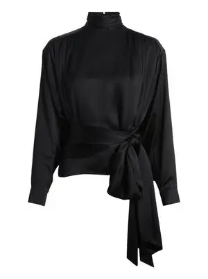 Balmain Silk Satin Blouse With Tie Detail Black