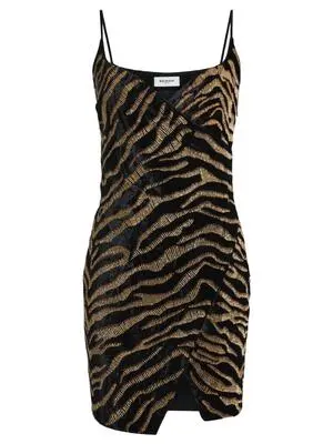 Balmain Velvet Dress With Tiger Embroidery - Multi-color