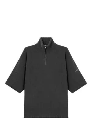 Stone Island Loose-fit Short-sleeve Half-zip Jumper With Needle-punched Star - Black