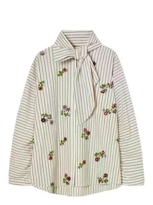 PSOPHIA Sequin-embellished Striped Shirt - White