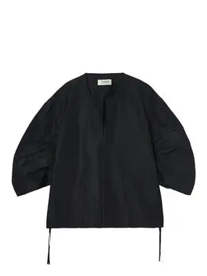 PSOPHIA Ruched-sleeve Drawstring Blouse - Black