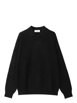 LARDINI Ribbed-knit Polo Sweater - Black