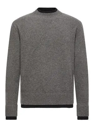 Moncler Leather Logo Wool & Cashmere Blend Sweater Grey