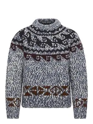 Moncler Geometric Jacquard Wool Blend Sweater Blue