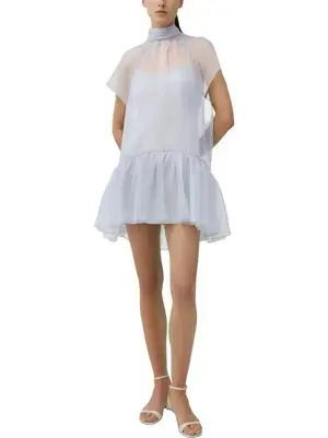 Simkhai Beaux Tiered Organza Mini Dress Blue