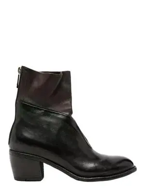 LEMARGO Rear-zip Leather Ankle Boots - Black