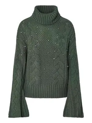 Liu Jo Rhinestone-embellished Cable-knit Sweater - Green