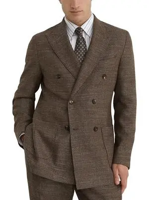 REISS Vallance Double Breasted Herringbone Blazer - Brown