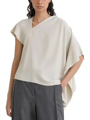 REISS Jade Asymmetric Draped Top - Light Grey