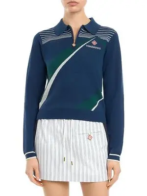 Casablanca Pyramid Jacquard Long Sleeve Polo Half Zip Top - Black