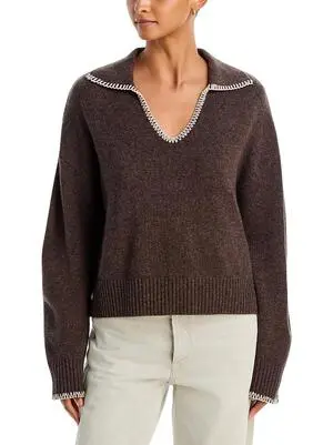 Bella Dahl Wool & Cashmere Contrast Trim Sweater - Dark Mint