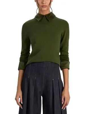 Alice + Olivia Porla Wool Stretch Collared Sweater - Dark Fern