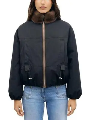 Gerard Darel Aurora Faux Fur Trim Jacket - Brown