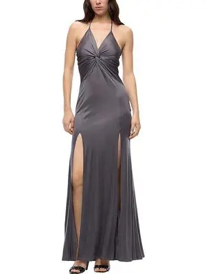 Pinko Galaxy Satin Jersey Halter Dress - Shadow Grey