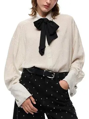 Pinko Colchico Scarf Neck Long Sleeve Blouse - White/black