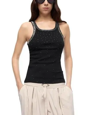 Pinko Coriandoli Cotton Stretch Embellished Tank Top - Black