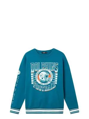 Junk Food Clothing Miami Dolphins Striped Rib Crew Fleece Sweatshirt - Teal