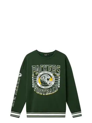 Junk Food Clothing Green Bay Packers Striped Rib Crew Fleece Sweatshirt - Hunter