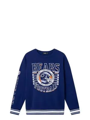 Junk Food Clothing Chicago Bears Striped Rib Crew Fleece Sweatshirt - True Navy