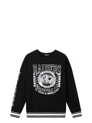 Junk Food Clothing Las Vegas Raiders Striped Rib Crew Fleece Sweatshirt - True Black