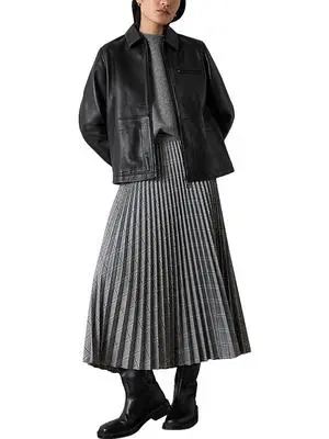 Whistles Petites Check Pleated Midi Skirt Grey Multi