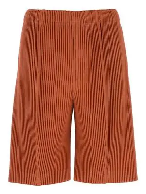 Issey Miyake Pleated Polyester Bermuda Shorts For - Orange